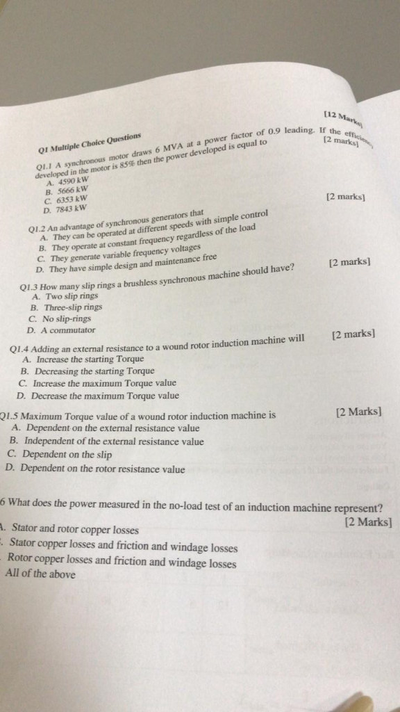 Solved [12 ing. If 12 marks) OI Multiple Choice Questions A | Chegg.com