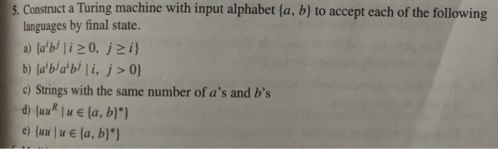 Solved . Construct a Turing machine with input alphabet (a, | Chegg.com