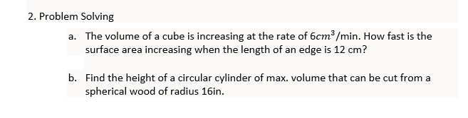 Solved 2. Problem Solving a. The volume of a cube is | Chegg.com