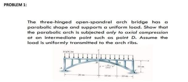 Solved PROBLEM 1: The three-hinged open-spandrel arch bridge | Chegg.com
