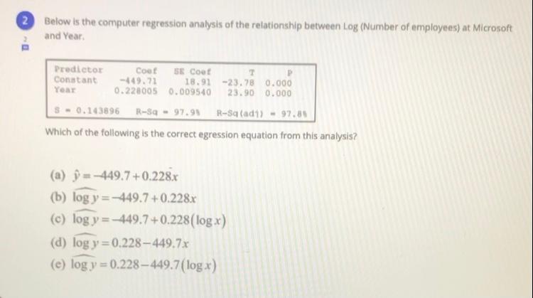 Solved 2 Below is the computer regression analysis of the | Chegg.com