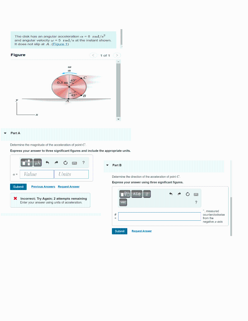 Solved The disk has an angular acceleration α=8rad/s2 and | Chegg.com