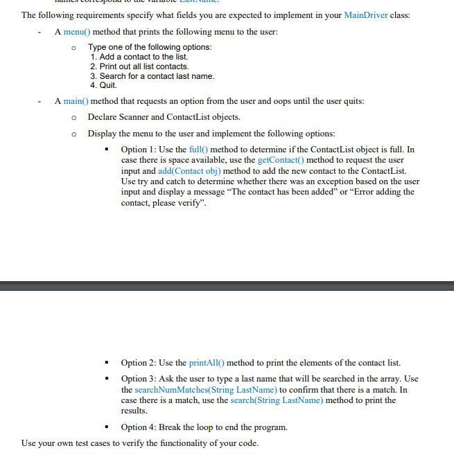 Solved Exercise 4 Contact List W User Input And Exceptions 