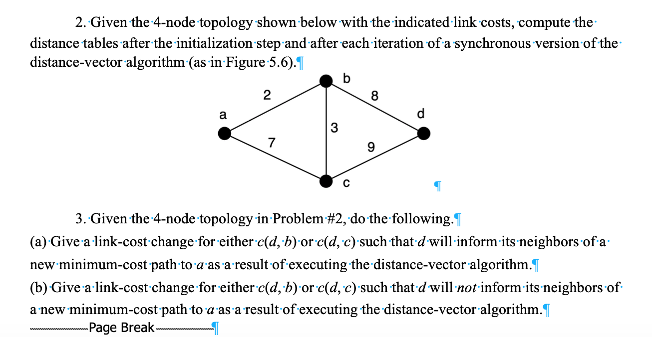 Solved 2. Given the 4-node topology shown below with the | Chegg.com