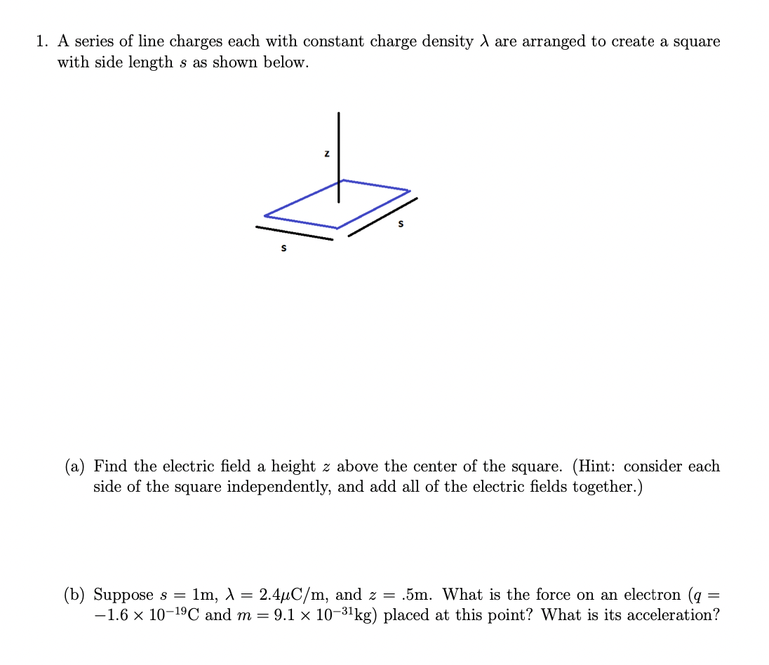 Solved 1. A series of line charges each with constant charge | Chegg.com