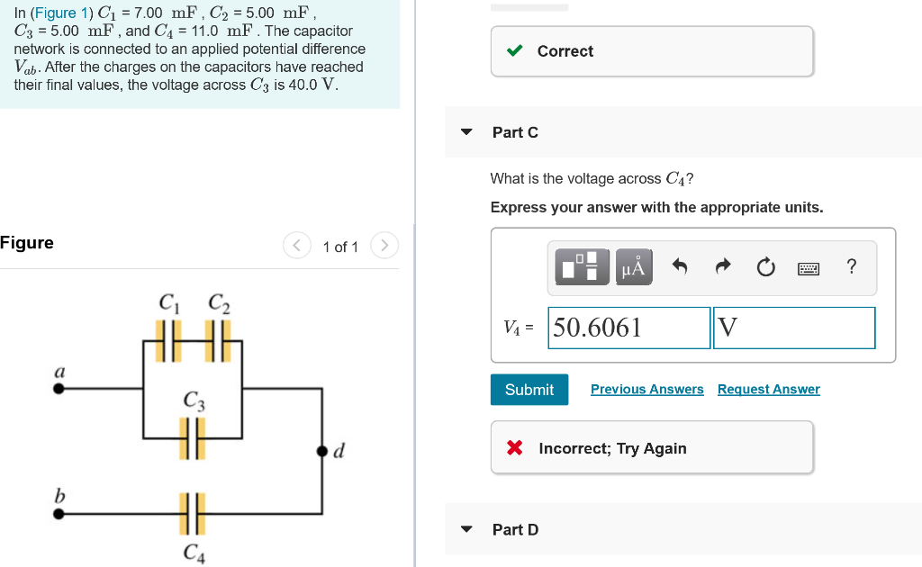 Solved In (Figure 1) C1 = 7.00 mF, C2 = 5.00 mF , C3 5.00 | Chegg.com