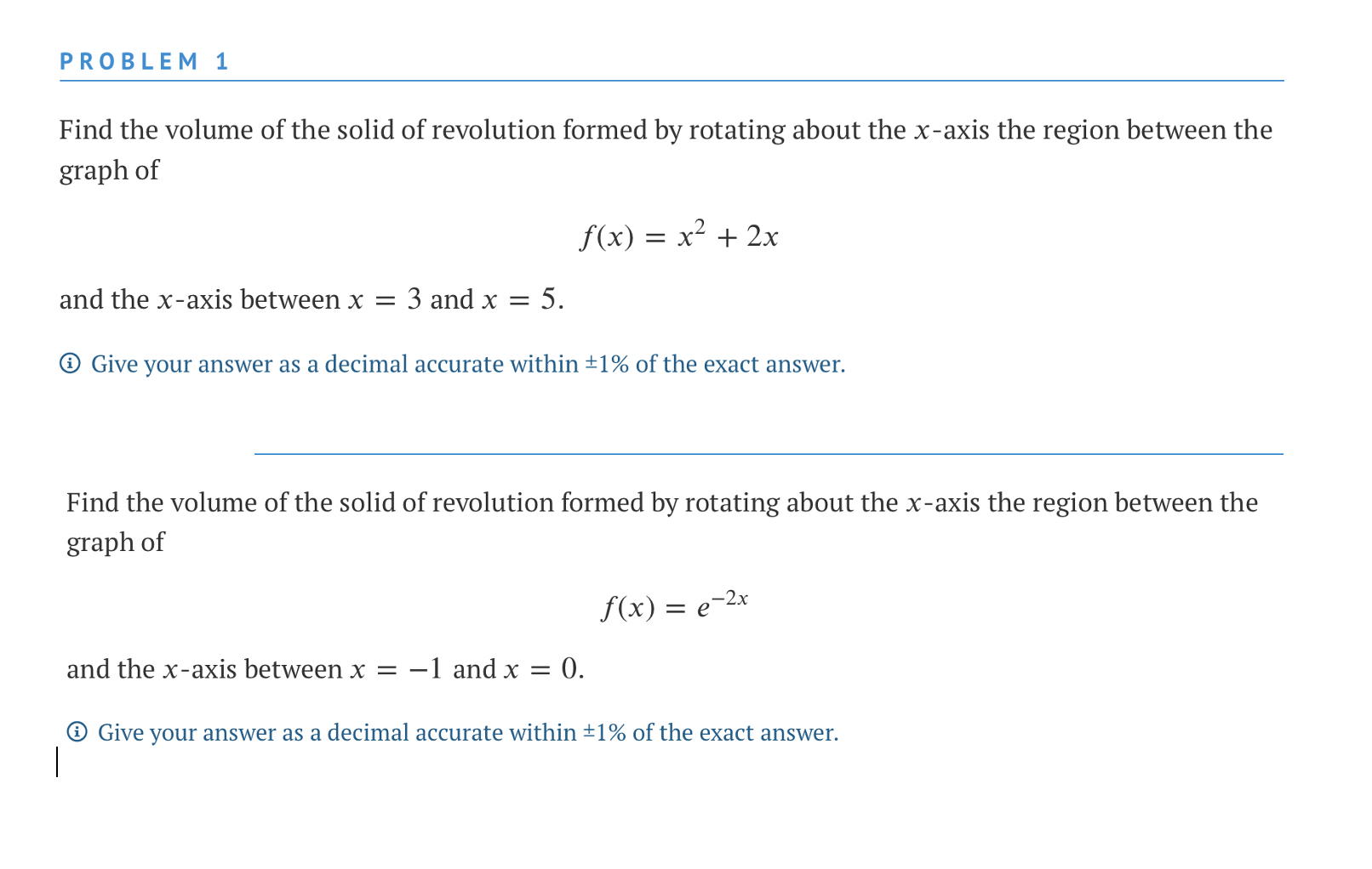 Solved PROBLEM 1 Find the volume of the solid of revolution | Chegg.com