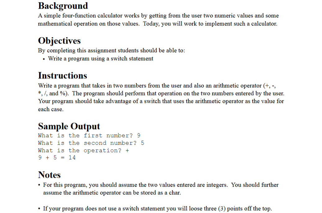 Solved Background A simple four-function calculator works by | Chegg.com