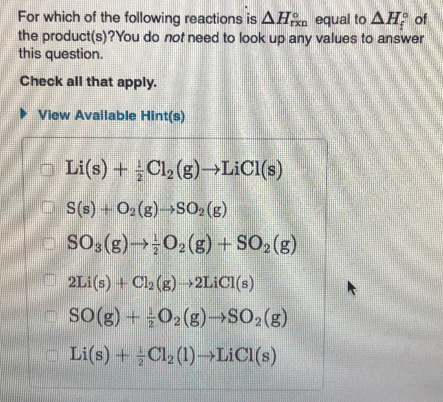Solved For which of the following reactions is AHA equal to | Chegg.com
