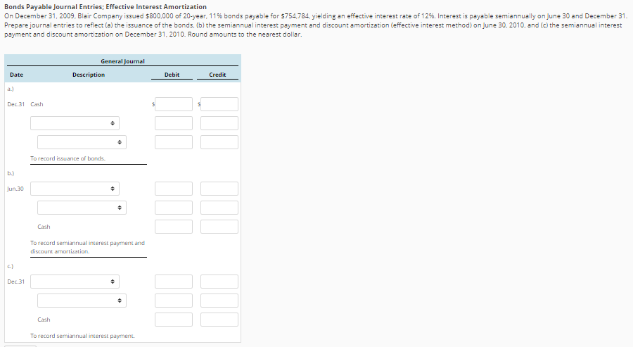 Solved Bonds Payable Journal Entries; Effective Interest | Chegg.com