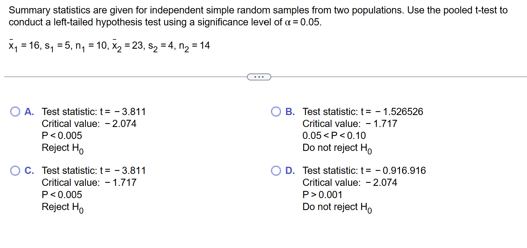 Solved Summary statistics are given for independent simple | Chegg.com