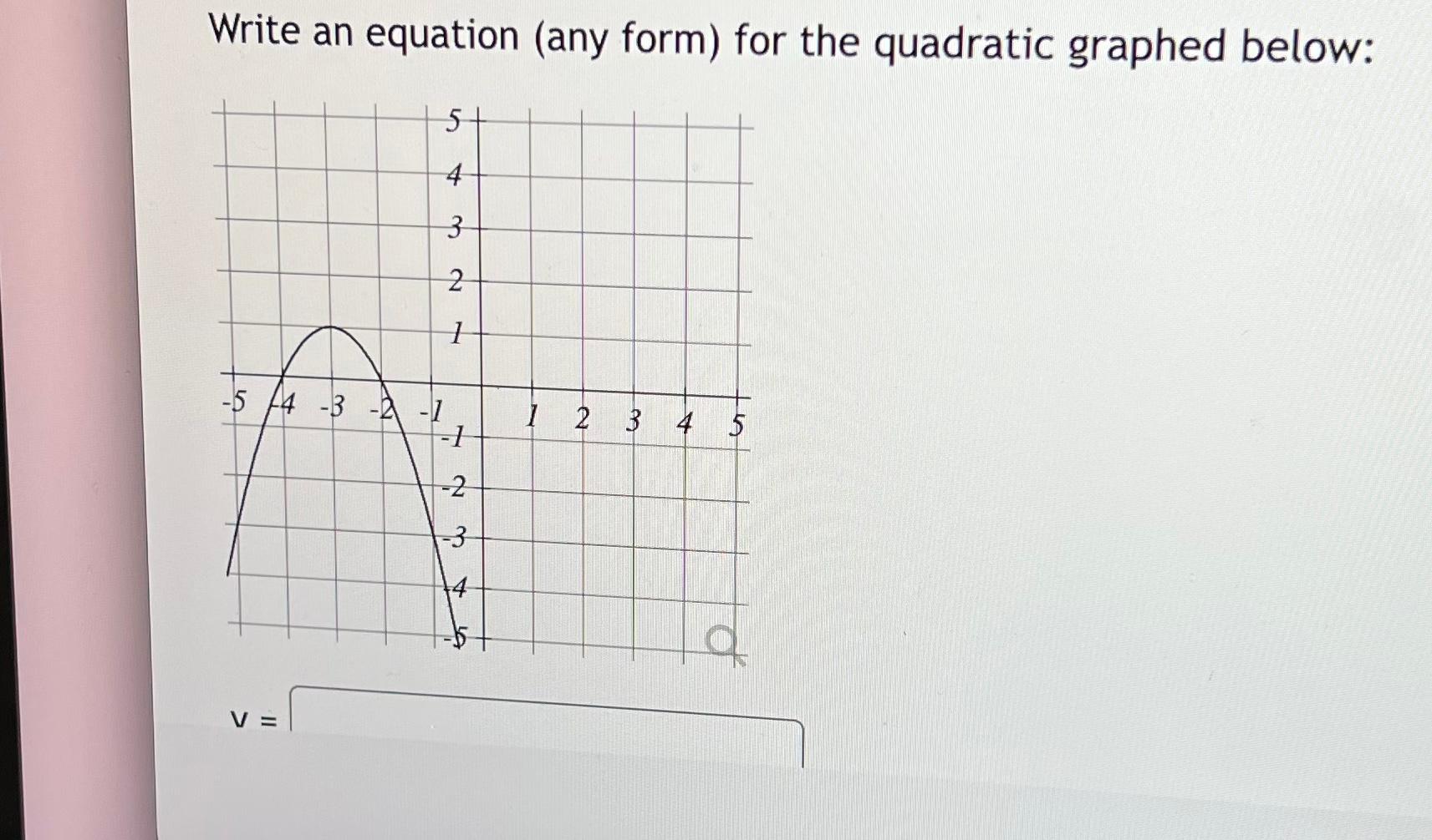 Solved Write an equation (any form) for the quadratic | Chegg.com