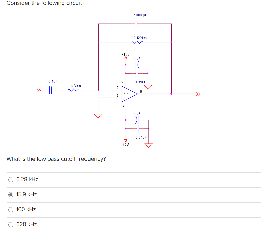 Solved Consider the following circuit 1000 pF 10 KOhm 0.1UF | Chegg.com