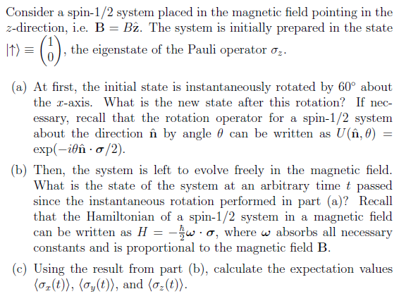 Solved Consider a spin- 1/2 system placed in the magnetic | Chegg.com