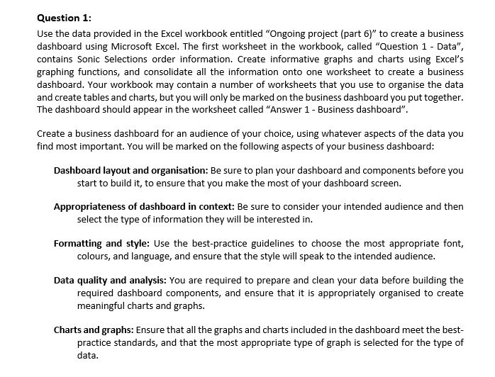 Solved Question 1: Use the data provided in the Excel | Chegg.com