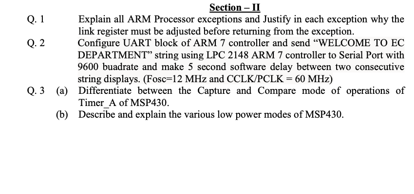 Solved Q. 1 Section - II Explain all ARM Processor | Chegg.com