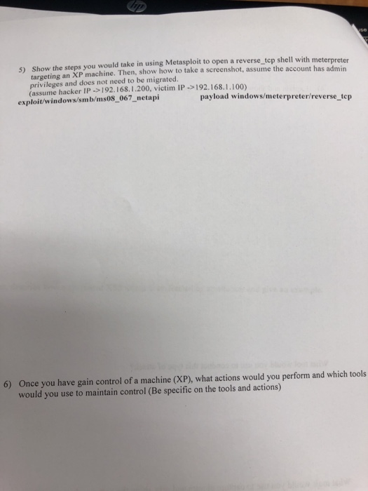Solved Show the steps you would take in using Metasploit to | Chegg.com