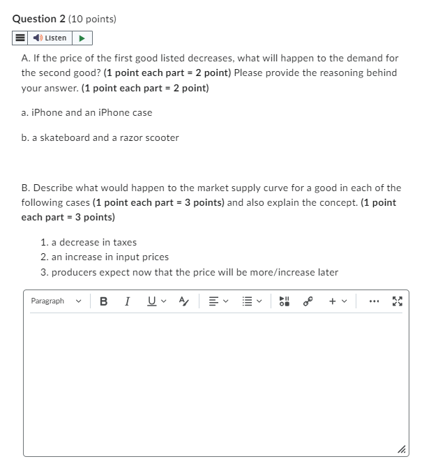 Solved Question 2 (10 ﻿points)A. ﻿If the price of the first | Chegg.com