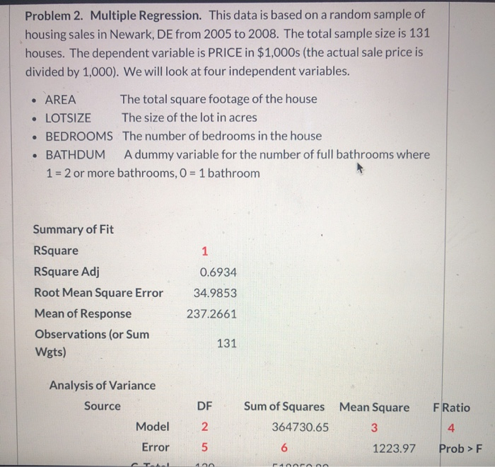 Solved Problem 2. Multiple Regression. This data is based on | Chegg.com
