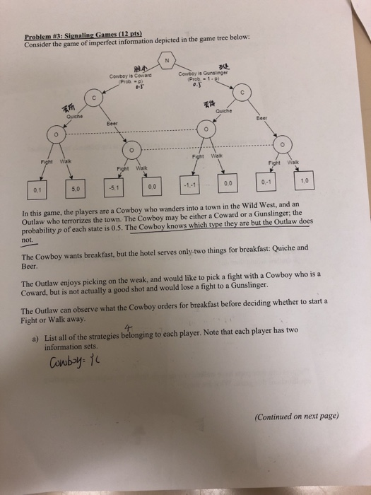 Solved Problem : Signaling Games (12 pts) Consider the game | Chegg.com
