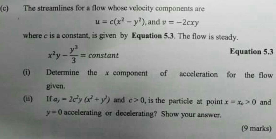 Solved (c) The streamlines for a flow whose velocity | Chegg.com