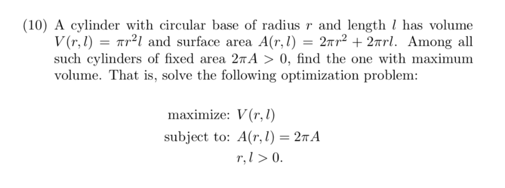 Solved (10) A cylinder with circular base of radius r and | Chegg.com