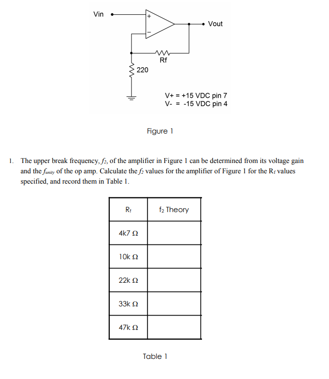 Vin Vout Rf 220 V+ = +15 VDC pin 7 V- = -15 VDC pin 4 | Chegg.com