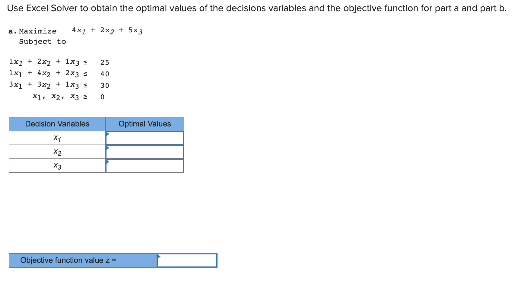 Solved Use Excel Solver To Obtain The Optimal Values Of The 