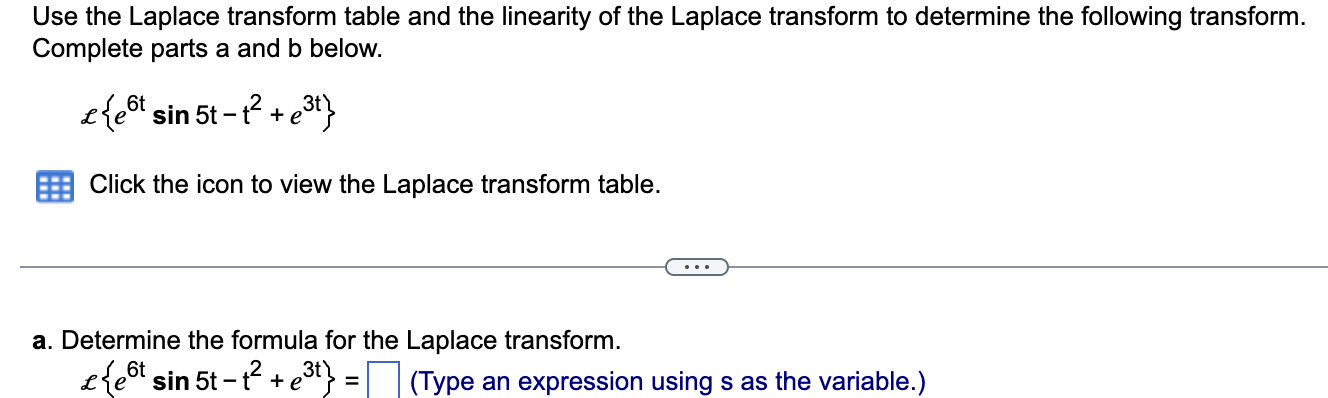 Solved Use the Laplace transform table and the linearity of | Chegg.com