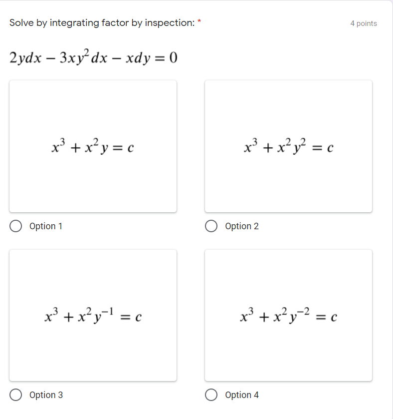 Solved Solve by integrating factor by inspection: * 4 points | Chegg.com