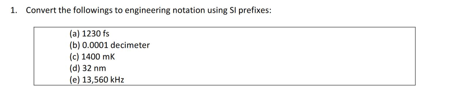Solved Convert the followings to engineering notation using | Chegg.com