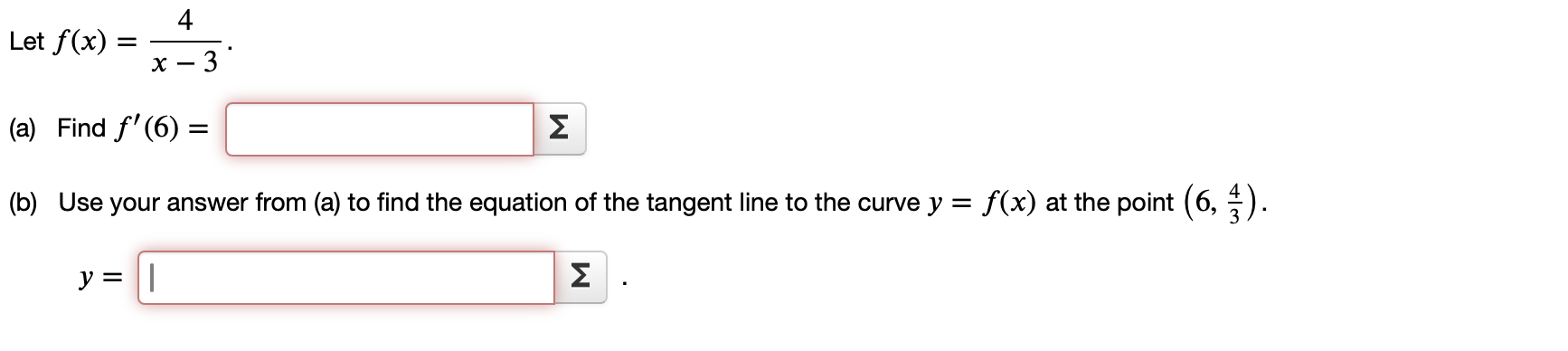 Solved Let f(x)=4x-3.(a) ﻿Find f'(6)=(b) ﻿Use your answer | Chegg.com