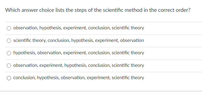 Solved Which answer choice lists the steps of the scientific | Chegg.com
