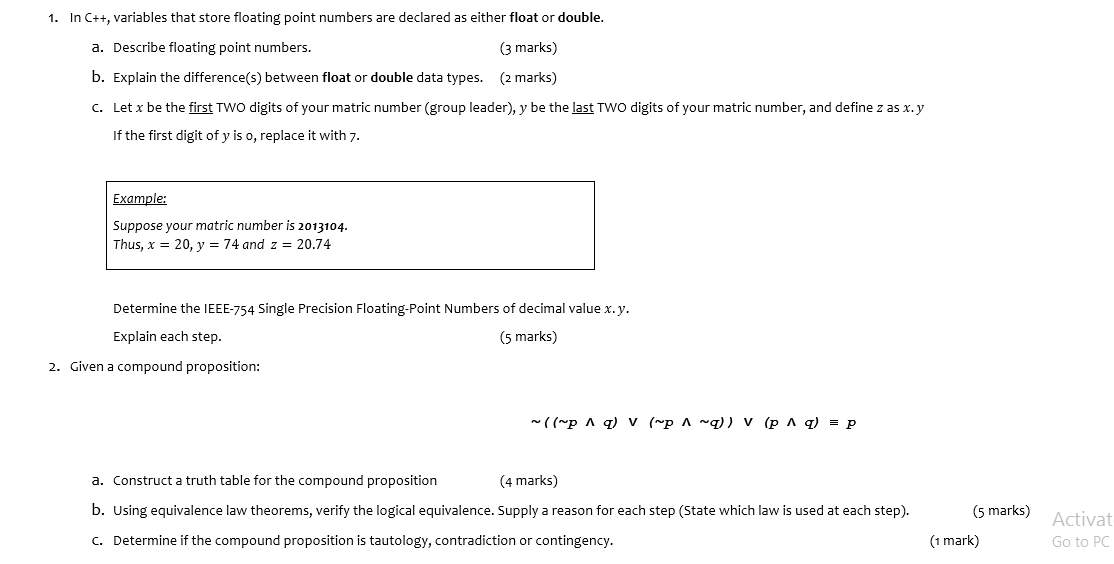 Solved 1 In C Variables That Store Floating Point
