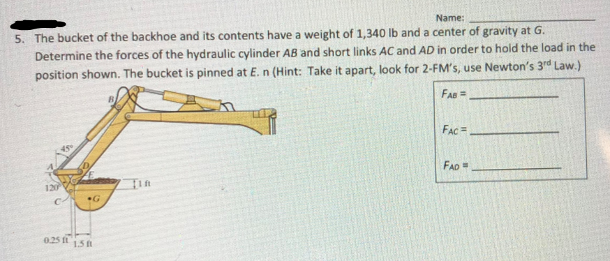 Solved Name: 5. The bucket of the backhoe and its contents | Chegg.com