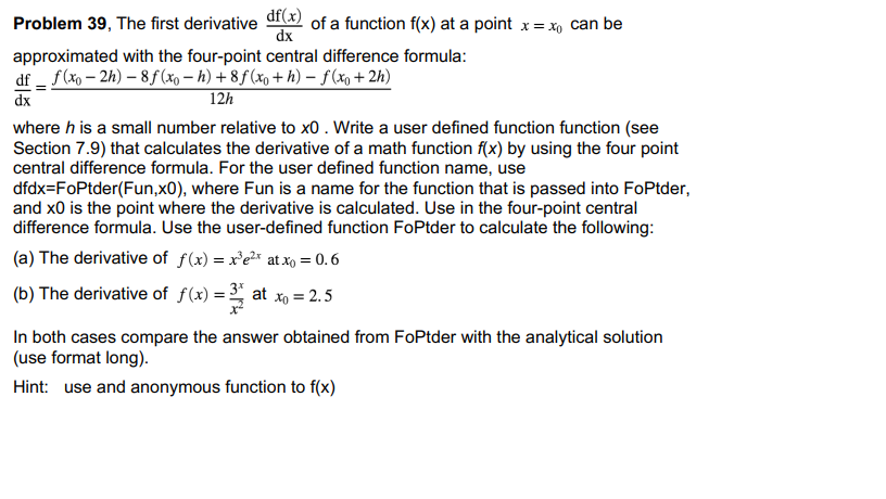 Solved Problem 39, The first derivative 1x) of a function | Chegg.com