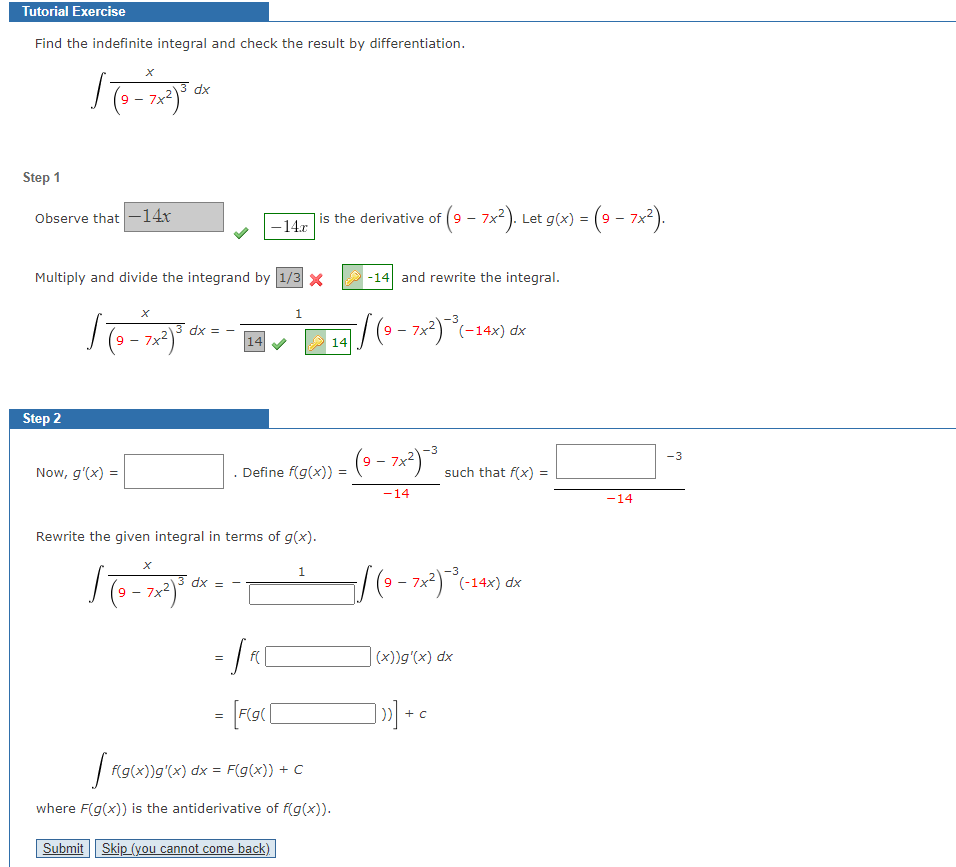 Solved Tutorial Exercise - Find the Indefinite Integral and | Chegg.com