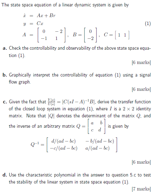 Solved The state space equation of a linear dynamic system | Chegg.com