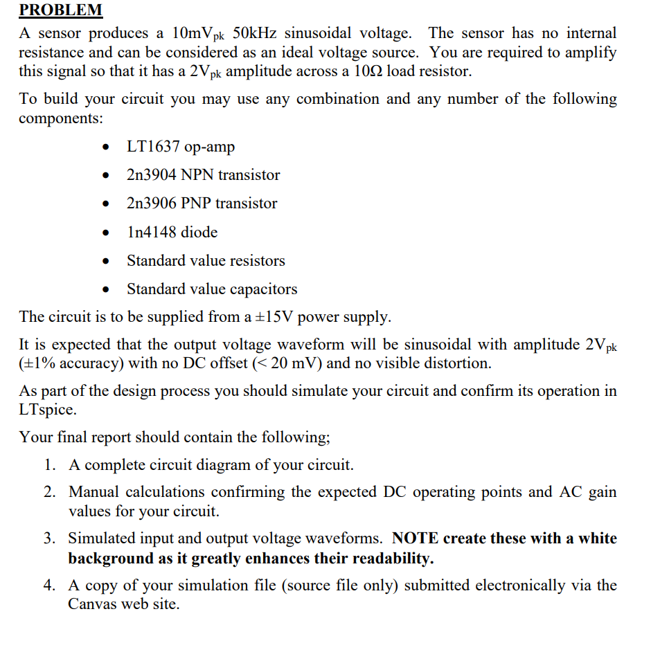 PROBLEMA sensor produces a 10mVpk50kHz ﻿sinusoidal | Chegg.com