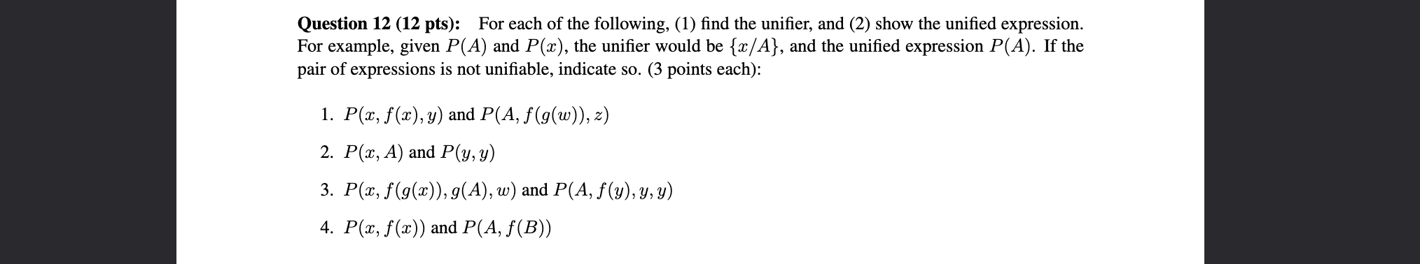 Solved Question 12 (12 pts): For each of the following, (1) | Chegg.com