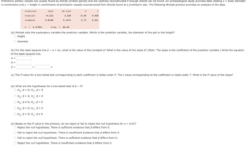 Solved (a) Minitab calls the explanatory variable the | Chegg.com
