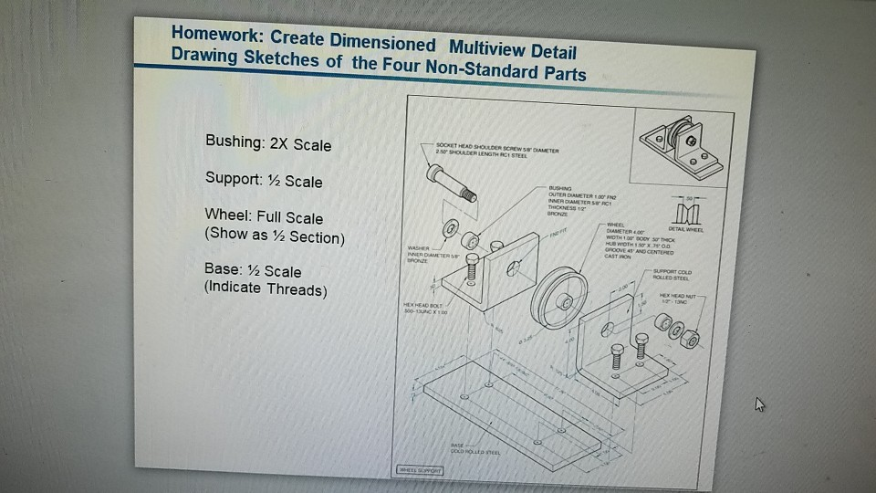 Solved Homework: Create Dimensioned Multiview Detail Drawing | Chegg.com