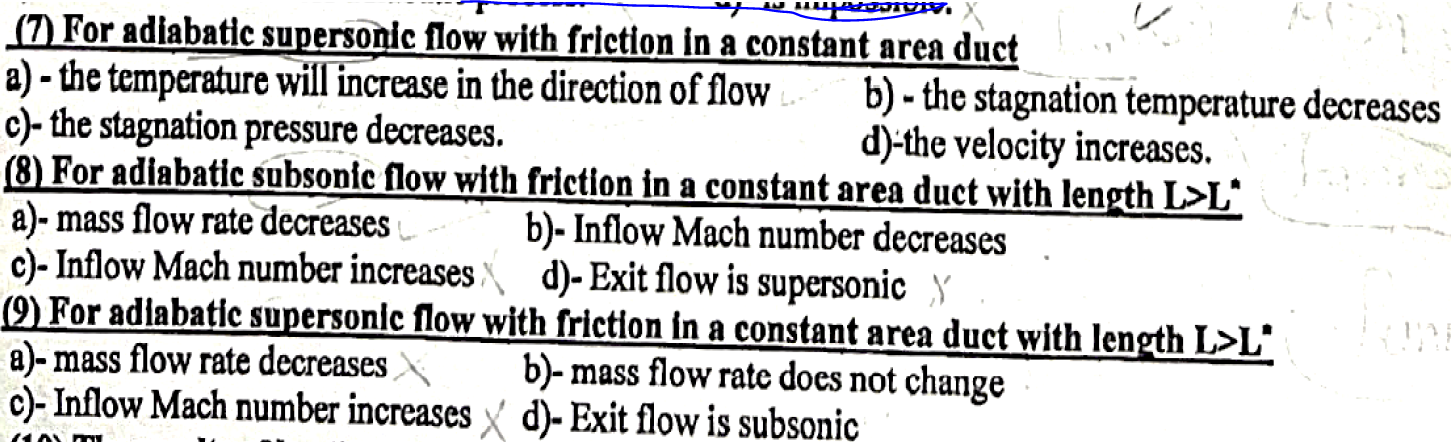 Solved (7) For adiabatic supersonic flow with friction in a | Chegg.com