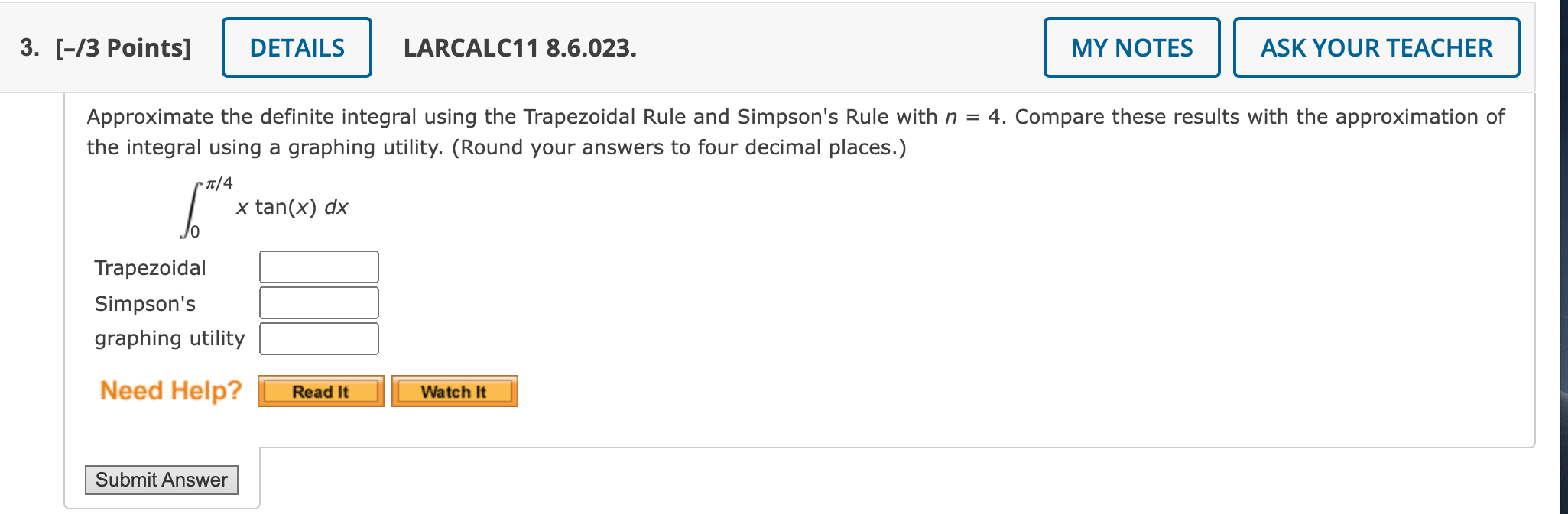 Solved Approximate the definite integral using the | Chegg.com