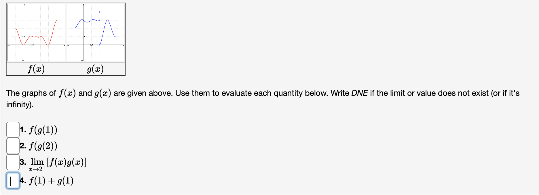 Solved The graphs of f(x) ﻿and g(x) ﻿are given above. Use | Chegg.com