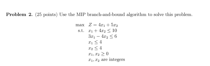 Solved Problem 2. (25 points) Use the MIP branch-and-bound | Chegg.com