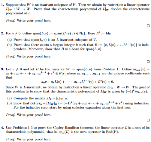 Solved 1. Suppose that W is an invariant subspace of V. Then | Chegg.com