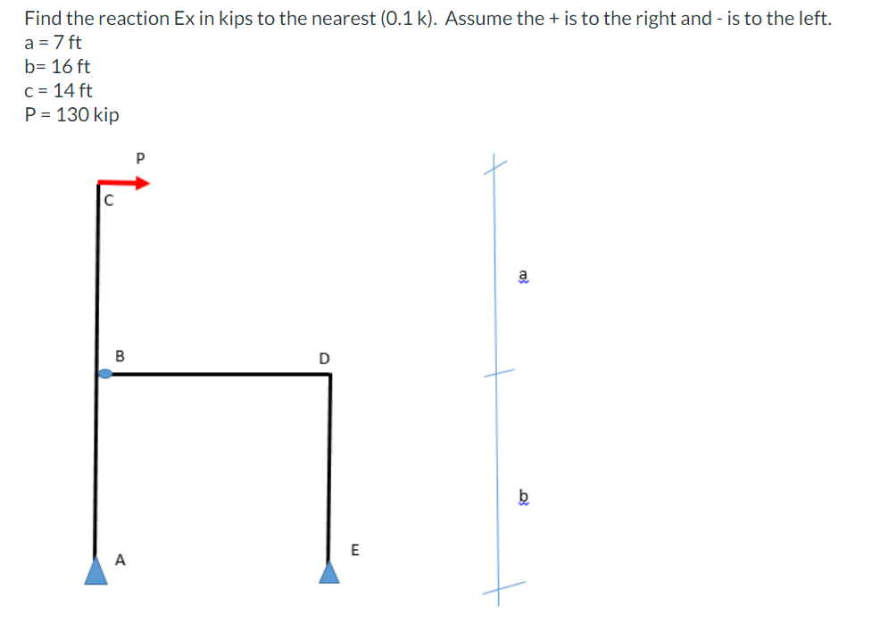 Find the reaction Ex in kips to the nearest (0.1k). | Chegg.com