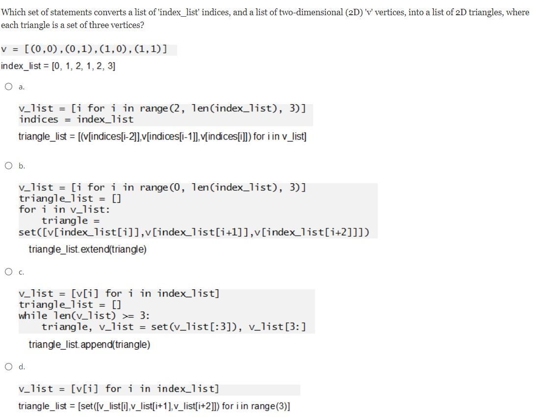 Solved Which set of statements converts a list of | Chegg.com
