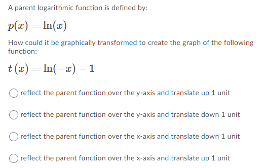 Solved A parent logarithmic function is defined by: p(x) = | Chegg.com